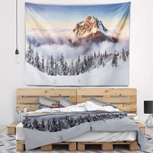 designart 'winter mountain landscape' photography tapestry blanket décor wall art for home and office, created on lightweight polyester fabric large: 60 in. x 50 in