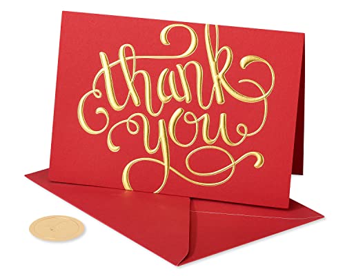 Papyrus Blank Holiday Thank You Cards Boxed with Envelopes, Blank Red and Gold (12-Count)