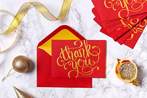 Papyrus Blank Holiday Thank You Cards Boxed with Envelopes, Blank Red and Gold (12-Count)