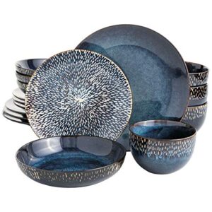 gibson elite matisse 16 piece double bowl dinnerware set, cobalt blue