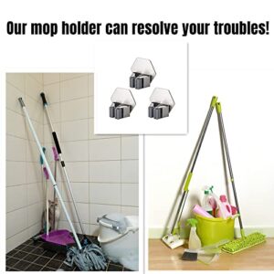 Mop and Broom Organizer Garage Tool Storage Rack Stainless Steel Broom Gripper Mop Holder with 3M Self Adhesive, 3 Pack