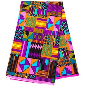 exclusive patchwork kente fabric 6 yards ankara print faux | patchwork kente print kente cloth african fabric kf347 (purple and pink)