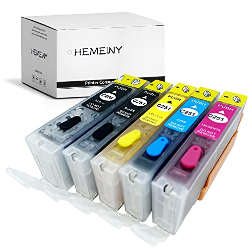 HEMEINY PGI-250XL CLI-251XL Full Refillable Ink Cartridge for Pixma MG5420 IP7220 MX722 MX922 MG5520 MG6420 MG5620 MG6620 MG5522 Ix6820 Printers 5PK PGI250 CLI251 Ink