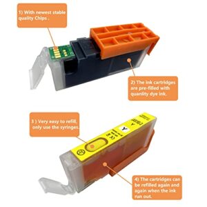 HEMEINY PGI-250XL CLI-251XL Full Refillable Ink Cartridge for Pixma MG5420 IP7220 MX722 MX922 MG5520 MG6420 MG5620 MG6620 MG5522 Ix6820 Printers 5PK PGI250 CLI251 Ink