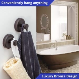 HOME SO Suction Cup Hooks for Shower Bathroom Kitchen Glass Door Mirror Tile, Diamond Collection - Removable Hook Hanger for Towel, Bath Robe, Coat, Loofah - Diamond Bronze (2-Pack)