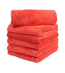 bbnmore premium microfiber towels, car drying wash detailing buffing waxing polishing towel with plush edgeless microfiber cloth, 450 gsm 16x16 inch pack of 6 (red)