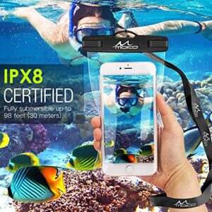 MoKo Waterproof Phone Pouch 2Pack, Underwater Phone Case Dry Bag with Lanyard Compatible with iPhone 14 13 12 11 Pro Max X/Xr/Xs Max/SE 3, Samsung S21/S10/S9, Note 10/9/8, Black+Black