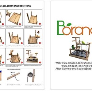 Borangs Parrots Playstand Bird Playground Wood Perch Training Stand Cockatiel Playpen Ladders Birds Swing Wood Gym Tabletop with Feeder Cups Toys Exercise Play(Design B)