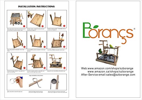 Borangs Parrots Playstand Bird Playground Wood Perch Training Stand Cockatiel Playpen Ladders Birds Swing Wood Gym Tabletop with Feeder Cups Toys Exercise Play(Design B)