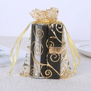 Onwon 50 PCS/set Party Wedding Favor Gifts Bags, Luxury Jewelry Candy Gift Bags, Champagne Drawstring Pouches, Velvet Drawstring Pouches, Gold Line Drawstring Sheer Organza