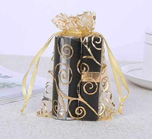 Onwon 50 PCS/set Party Wedding Favor Gifts Bags, Luxury Jewelry Candy Gift Bags, Champagne Drawstring Pouches, Velvet Drawstring Pouches, Gold Line Drawstring Sheer Organza