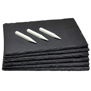 juvale set of 6 black slate charcuterie boards with chalk, individual stone plates for cheese, meat, appetizers (8 x 12 in)