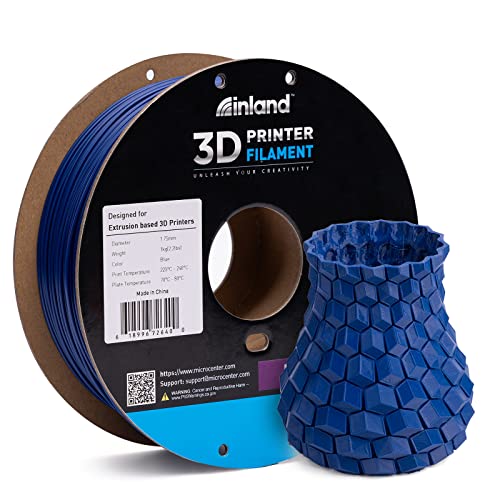 Inland 1.75mm Blue PETG 3D Printer Filament, Dimensional Accuracy +/- 0.03 mm - 1kg Cardboard Spool (2.2 lbs) - 3D Printing PETG Filament