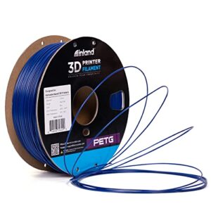 Inland 1.75mm Blue PETG 3D Printer Filament, Dimensional Accuracy +/- 0.03 mm - 1kg Cardboard Spool (2.2 lbs) - 3D Printing PETG Filament