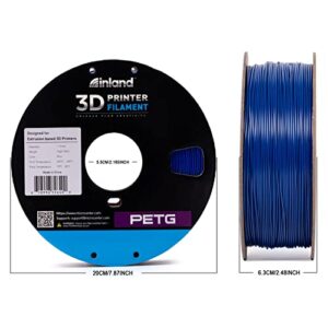 Inland 1.75mm Blue PETG 3D Printer Filament, Dimensional Accuracy +/- 0.03 mm - 1kg Cardboard Spool (2.2 lbs) - 3D Printing PETG Filament