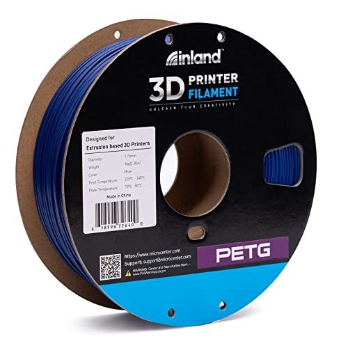 Inland 1.75mm Blue PETG 3D Printer Filament, Dimensional Accuracy +/- 0.03 mm - 1kg Cardboard Spool (2.2 lbs) - 3D Printing PETG Filament