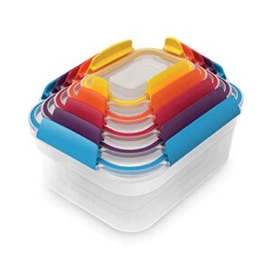 joseph joseph nest lock, 5 piece plastic food kitchen storage container set with lids, leak proof, airtight, space saving, bpa free- multicolour