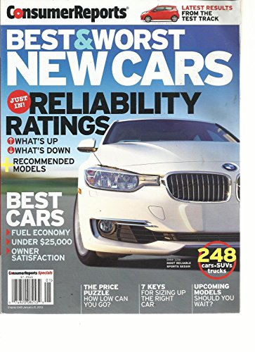 CONSUMER REPORTS, BEST & WORST NEW CARS, 2013 (JUST IN RELIABILITY RATINGS)