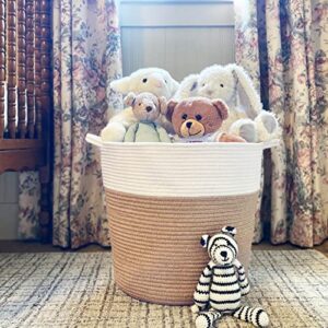 Goodpick Cotton Rope Storage Basket, Woven Round Basket with Handles for Toys, Blanket, Shoes, Large Jute Wicker Plant Basket for Living Room, Entryway, 16.0 x15.0 x12.6 inches