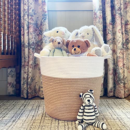 Goodpick Cotton Rope Storage Basket, Woven Round Basket with Handles for Toys, Blanket, Shoes, Large Jute Wicker Plant Basket for Living Room, Entryway, 16.0 x15.0 x12.6 inches