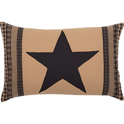 VHC Brands Check Star Patch Country Rustic Primitive Bedding Accessory, 1 Count (Pack of 1), Black and Tan