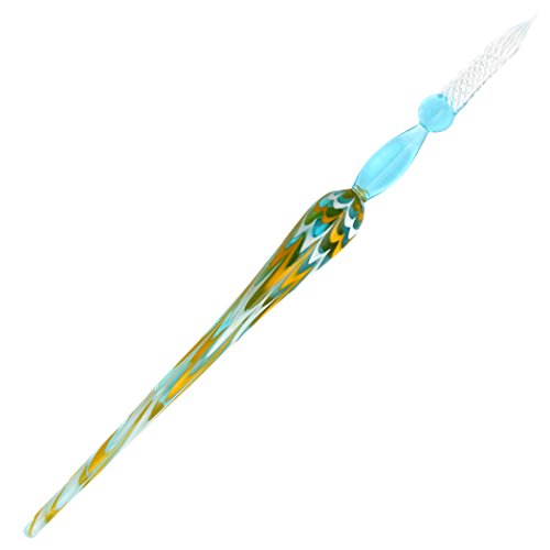 Gullor Glass Dip Pen Vintage Handmade Glass Signature Pen Crystal Dip Sign Pen Gift Pen, Light Blue