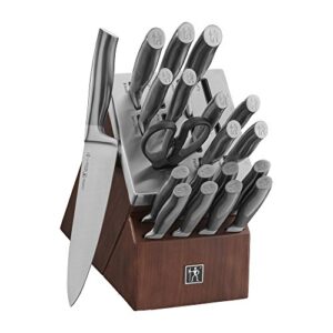 henckels graphite 20-pc self-sharpening knife set with block, chef knife, paring knife, utility knife, bread knife, steak knife, brown, stainless steel