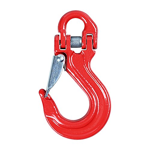 AMOPA Half-Linked Winch Hook Tow Crane Lift w/Clevis Safety Latch for 4x4 Jeep Off-Road (Red)