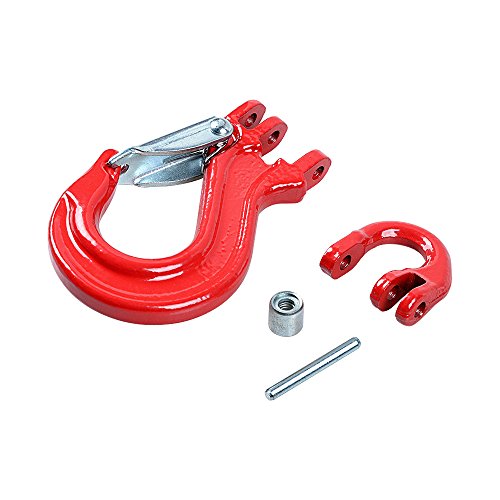 AMOPA Half-Linked Winch Hook Tow Crane Lift w/Clevis Safety Latch for 4x4 Jeep Off-Road (Red)