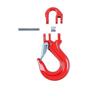 AMOPA Half-Linked Winch Hook Tow Crane Lift w/Clevis Safety Latch for 4x4 Jeep Off-Road (Red)