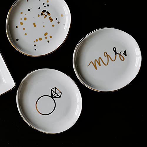 Sweet Water Decor Mrs. Jewelry Dish Tray | Great for Her Engagement Engaged Ring Dish Holder Bride Ring Holder Gold Ceramic Trinket Tray Wedding Accessories