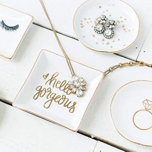 Sweet Water Decor Mrs. Jewelry Dish Tray | Great for Her Engagement Engaged Ring Dish Holder Bride Ring Holder Gold Ceramic Trinket Tray Wedding Accessories