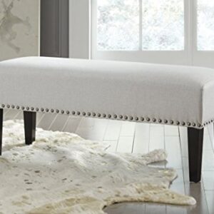 Signature Design by Ashley Beauland Contemporary Upholstered Accent Bench with Nailhead Trim, Beige