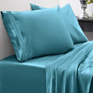 split king sheets - breathable luxury sheets with full elastic & secure corner straps built in - 1800 supreme collection extra soft deep pocket bedding set, sheet set, split king size, teal