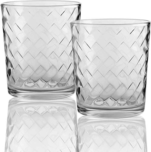 Circleware Chevron Set of 4 Whiskey Drinking Glasses Glassware for Water, Beer and Bar Liquor Dining Decor Beverage Cups Gifts, 4 Count (Pack of 1)