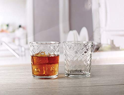 Circleware Chevron Set of 4 Whiskey Drinking Glasses Glassware for Water, Beer and Bar Liquor Dining Decor Beverage Cups Gifts, 4 Count (Pack of 1)