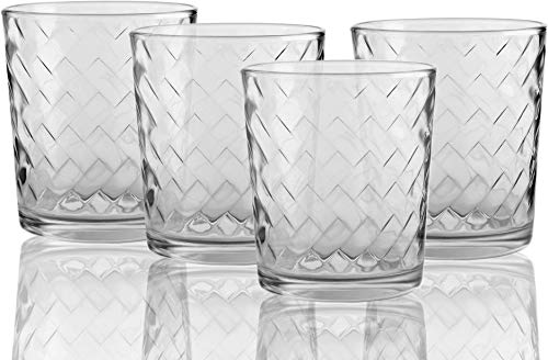 Circleware Chevron Set of 4 Whiskey Drinking Glasses Glassware for Water, Beer and Bar Liquor Dining Decor Beverage Cups Gifts, 4 Count (Pack of 1)