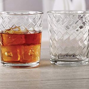 Circleware Chevron Set of 4 Whiskey Drinking Glasses Glassware for Water, Beer and Bar Liquor Dining Decor Beverage Cups Gifts, 4 Count (Pack of 1)