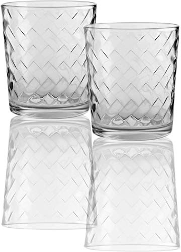 Circleware Chevron Set of 4 Whiskey Drinking Glasses Glassware for Water, Beer and Bar Liquor Dining Decor Beverage Cups Gifts, 4 Count (Pack of 1)