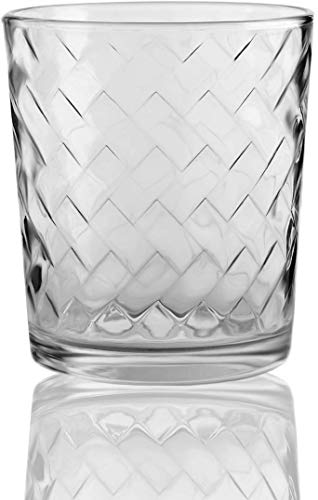 Circleware Chevron Set of 4 Whiskey Drinking Glasses Glassware for Water, Beer and Bar Liquor Dining Decor Beverage Cups Gifts, 4 Count (Pack of 1)