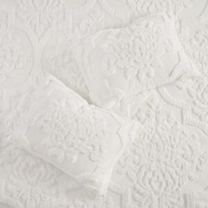 Madison Park Tufted Chenille Cotton Comforter, All Season Bedding Set, Matching Shams, Viola, Damask Off White King/Cal King(104"x92") 3 Piece