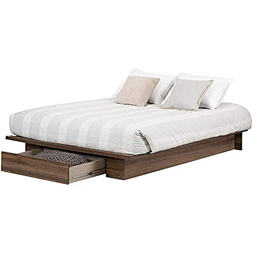 South Shore Tao Platform Bed with Drawer, Full/Queen, Natural Walnut