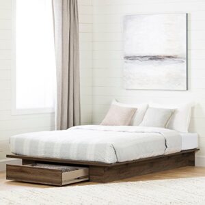 South Shore Tao Platform Bed with Drawer, Full/Queen, Natural Walnut