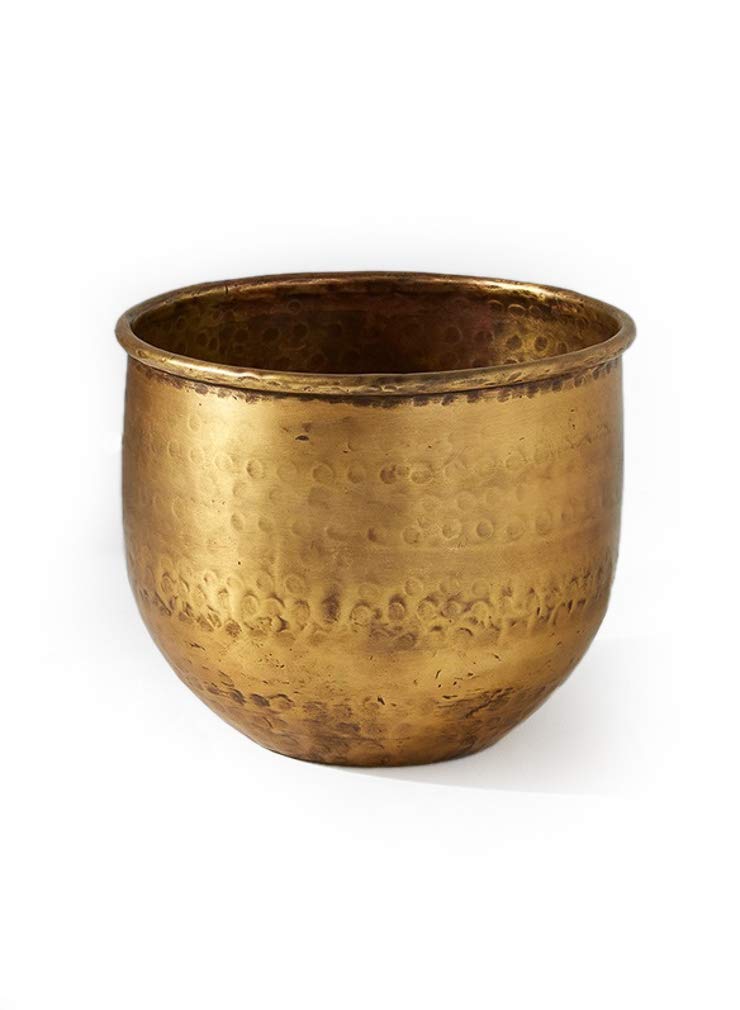 Serene Spaces Living Medium Antiqued Brass Vase - Simple Design with Curved Base Accent Piece, 5.75" Tall and 6" Diameter