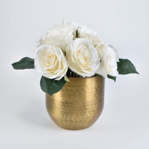 Serene Spaces Living Medium Antiqued Brass Vase - Simple Design with Curved Base Accent Piece, 5.75" Tall and 6" Diameter