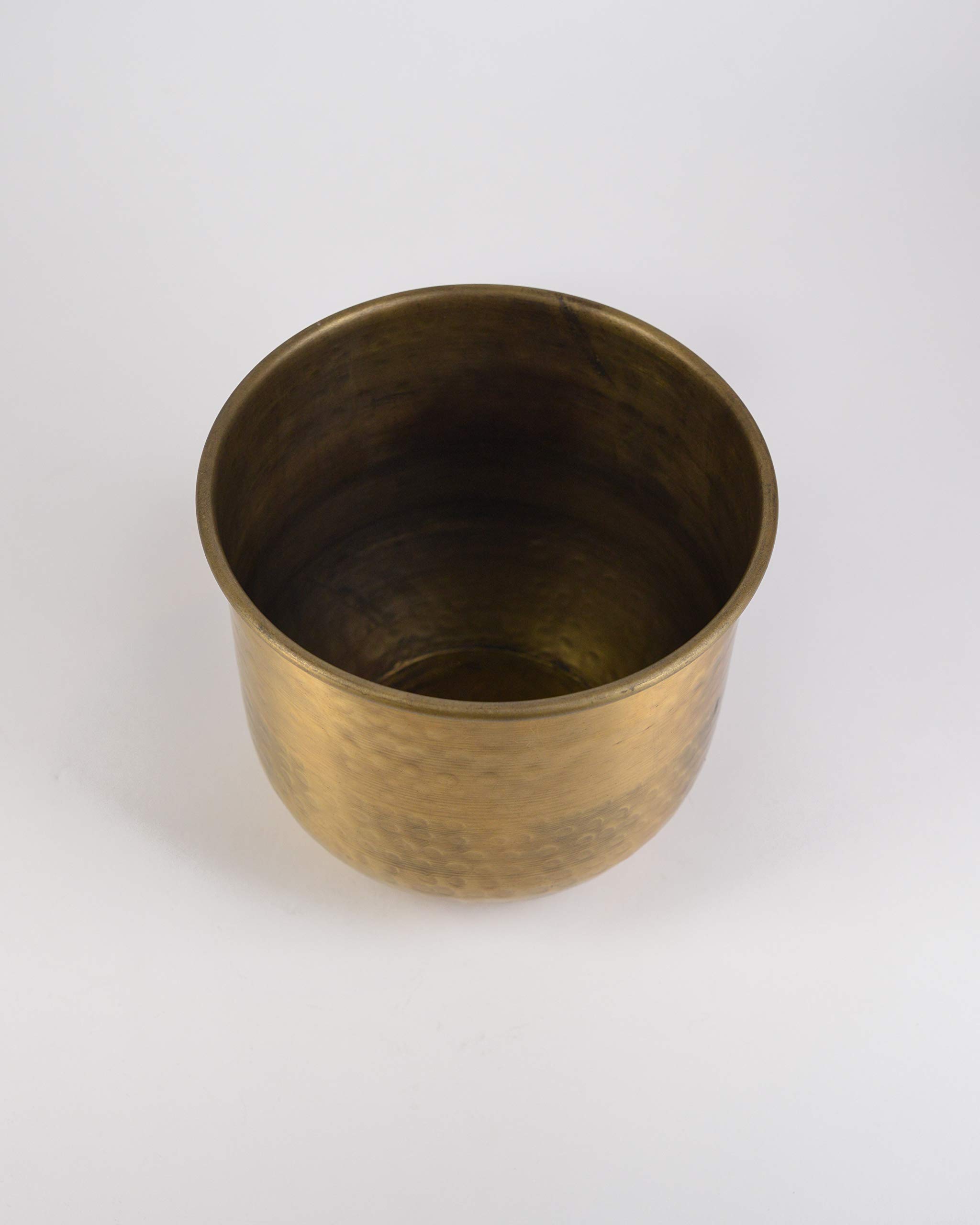 Serene Spaces Living Medium Antiqued Brass Vase - Simple Design with Curved Base Accent Piece, 5.75" Tall and 6" Diameter