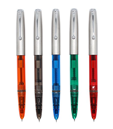 5 PCS Jinhao 51A Plastic Fountain Pen Set, Transparent, Diversity Color(Blue, Green, Grey, Orange, Red)