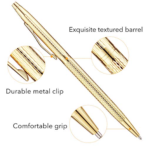 Unibene Slim Metallic Retractable Ballpoint Pens - Carved Gold, Nice Gift for Business Office Students Teachers Wedding Christmas, Medium Point(1 mm) 6 Pack-Black ink