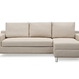 Container Furniture Direct Amelie Linen Upholstered Contemporary Modern Right-Sided Sectional Sofa with Bed, 83.9", Beige