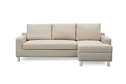 Container Furniture Direct Amelie Linen Upholstered Contemporary Modern Right-Sided Sectional Sofa with Bed, 83.9", Beige